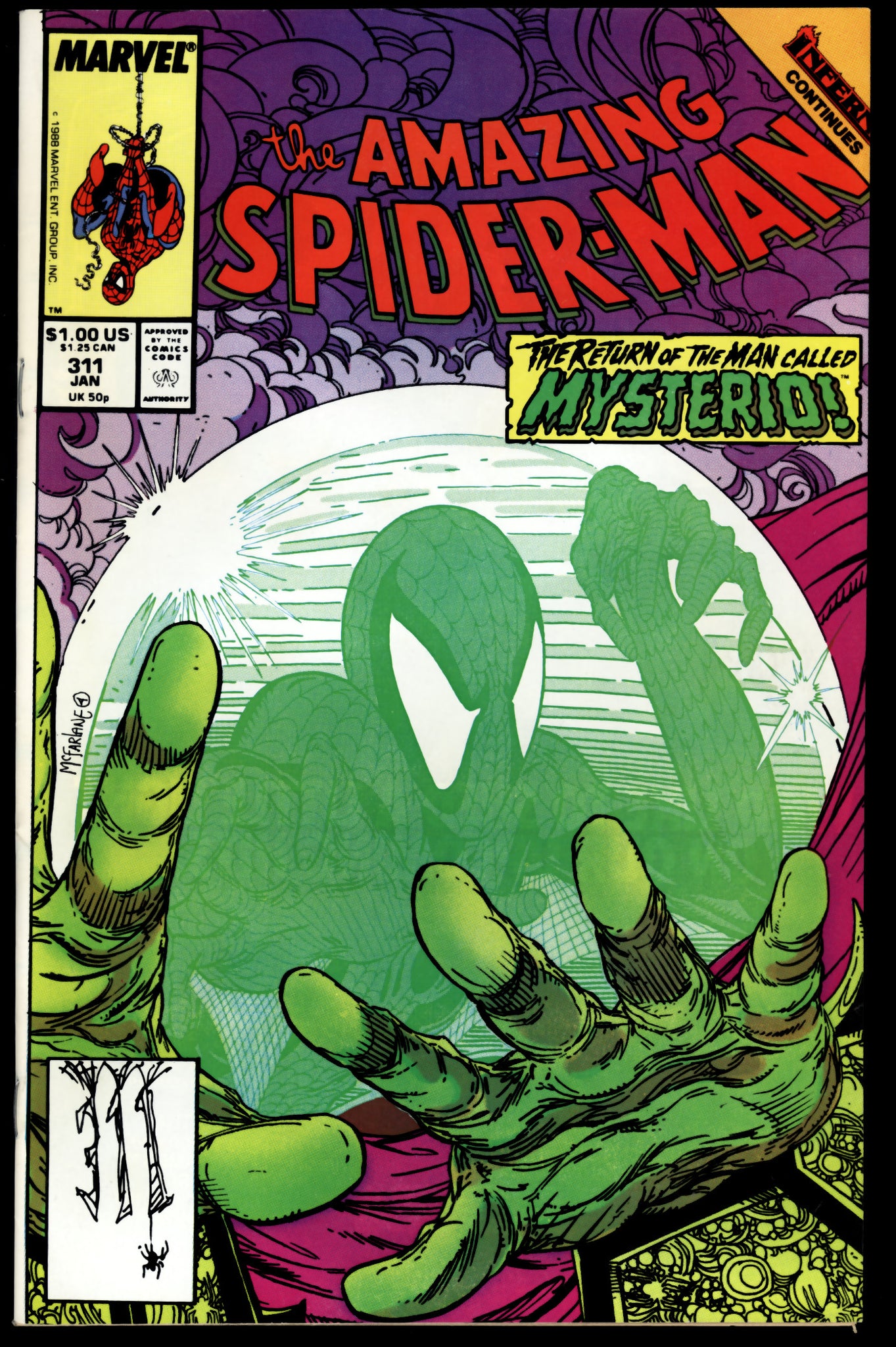 Amazing Spider-Man #311 NM- (1988) Classic Todd McFarlane Mysterio cov ...