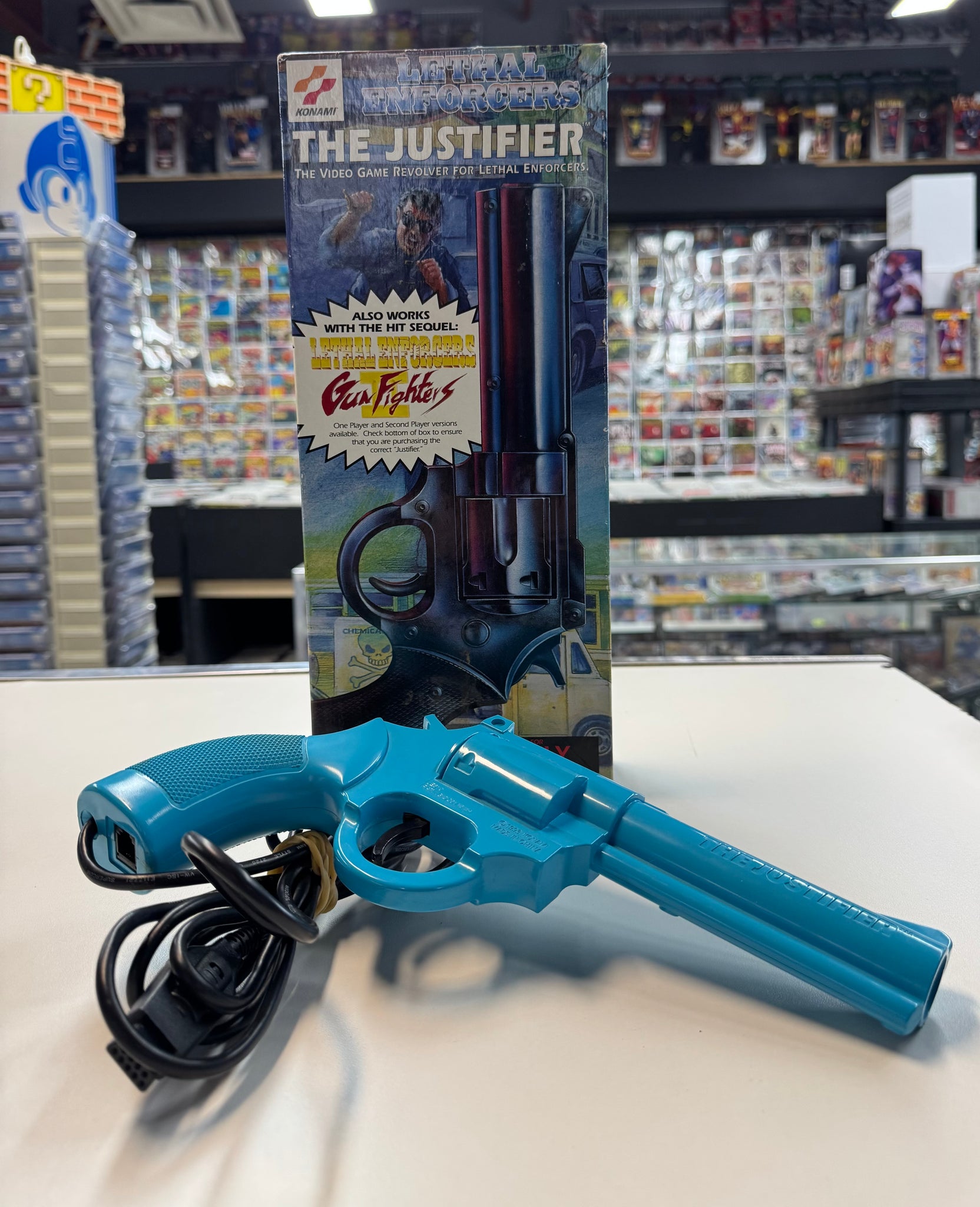 Konami 1994 Lethal Enforcers The Justifier Blue Revolver in Box NO Man ...